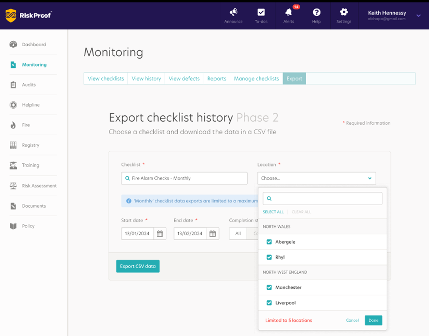 Export Checklists for Multiple Locations
