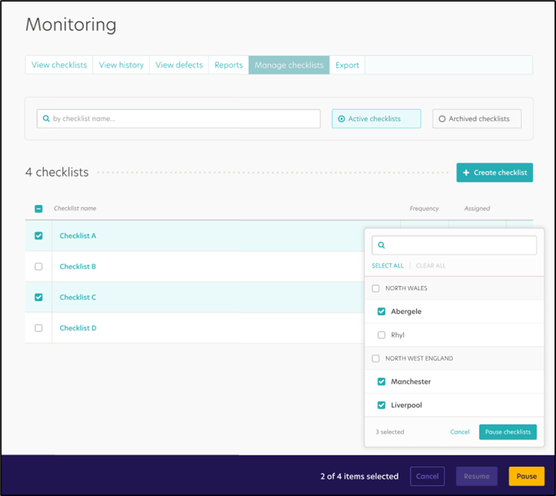 Monitoring - Pause and Resume Checklists
